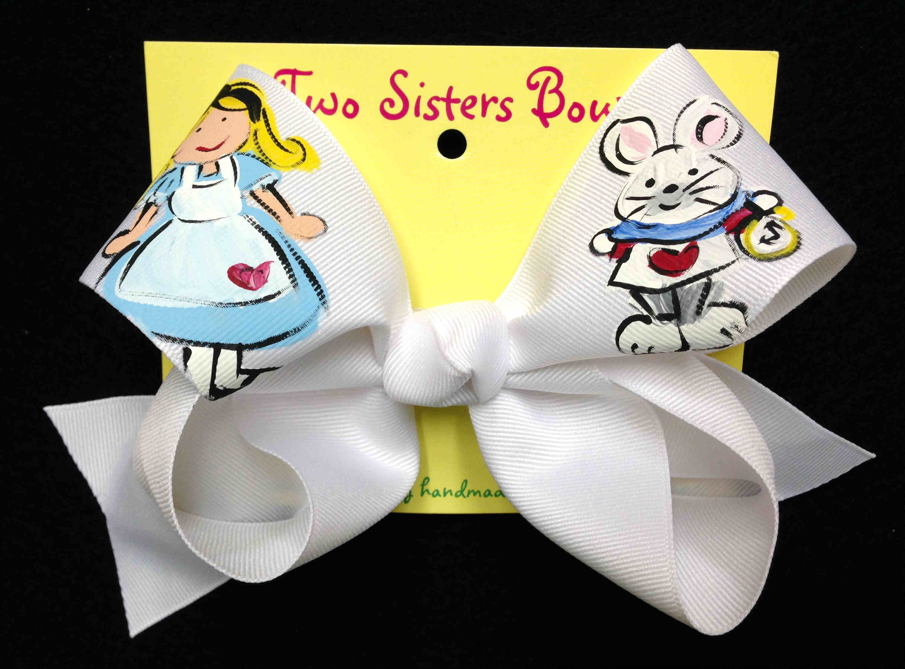 Alice in Wonderland Hand Painted Bow | Two Sisters Bows