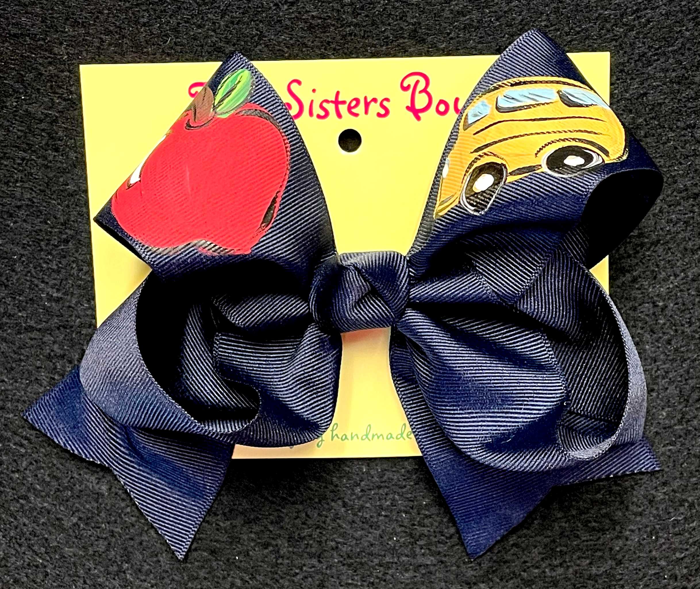 Hand Painted Apple Bus Hair Bow | Two Sisters Bows